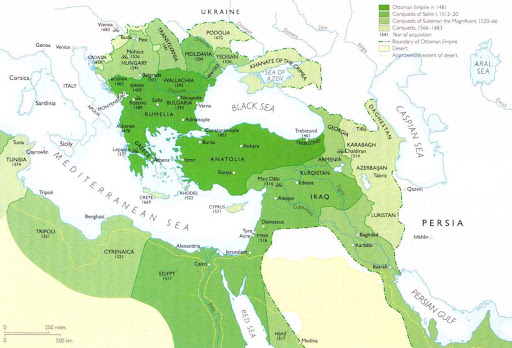 Mapa - La Expansión del Imperio Otomano entre 1481-1683